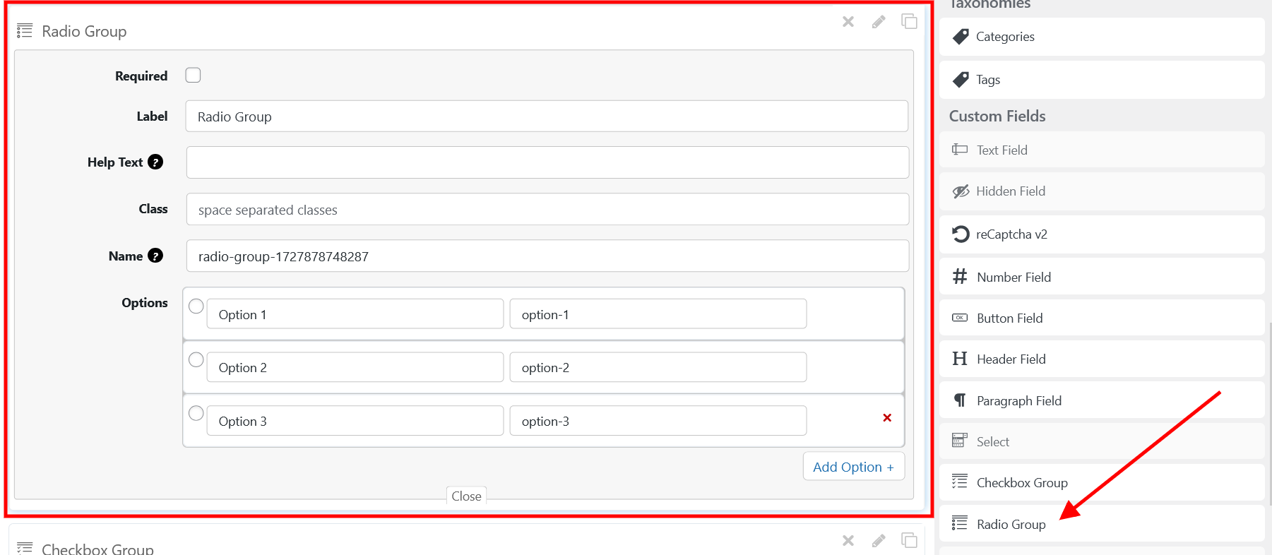 Radio Group - WP Front User Submit
